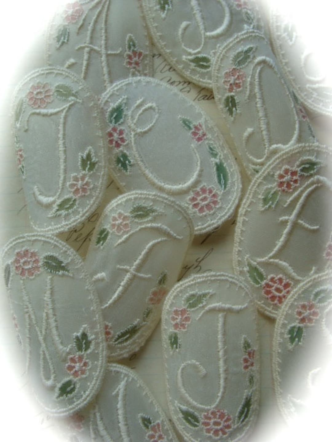 One Vintage Embroidered Monogram Lace Medallion Calligraphy Letter ...