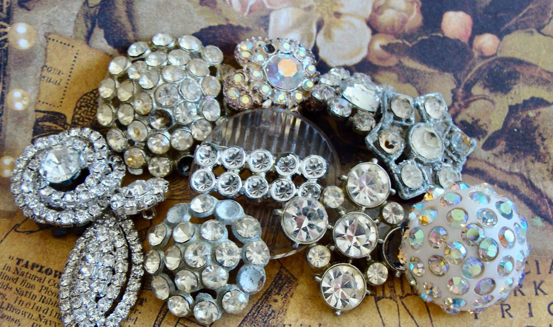Dozen Antique and Vintage Rhinestone Buttons Paste Shank Button Lot 223 ...