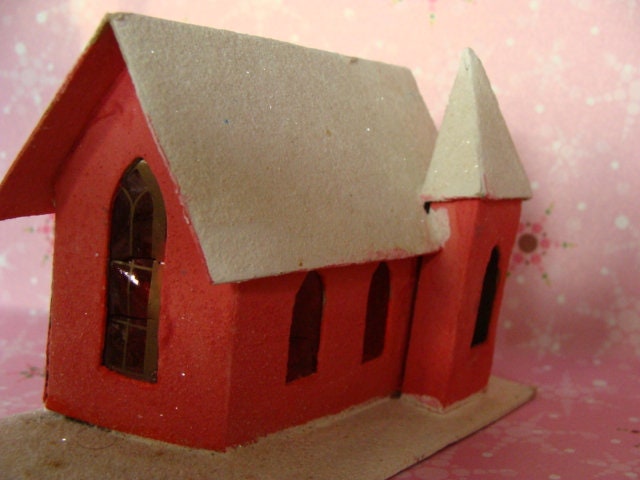 Vintage Christmas Gorgeous Beautiful Pink Putz House, Accented With ...