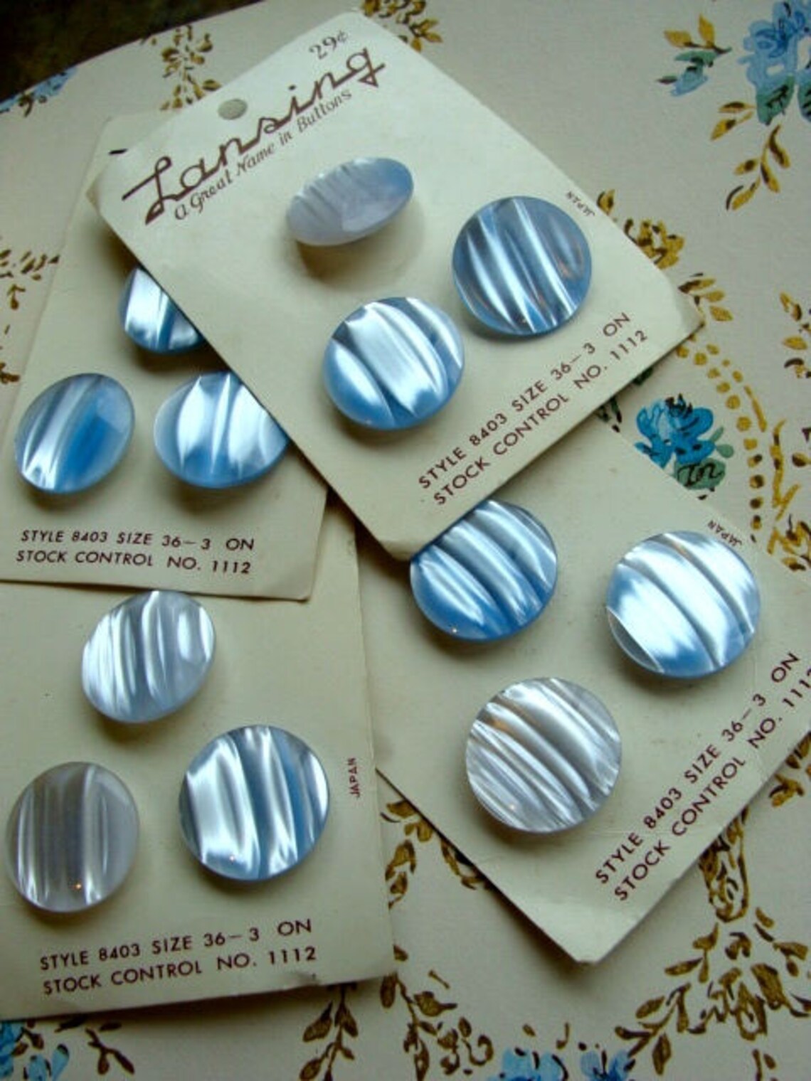 One Vintage Ice Blue Button Card Beautiful Fancy Buttons | Etsy