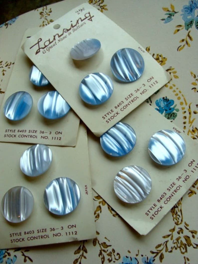 One Vintage Ice Blue Button Card Beautiful Fancy Buttons | Etsy