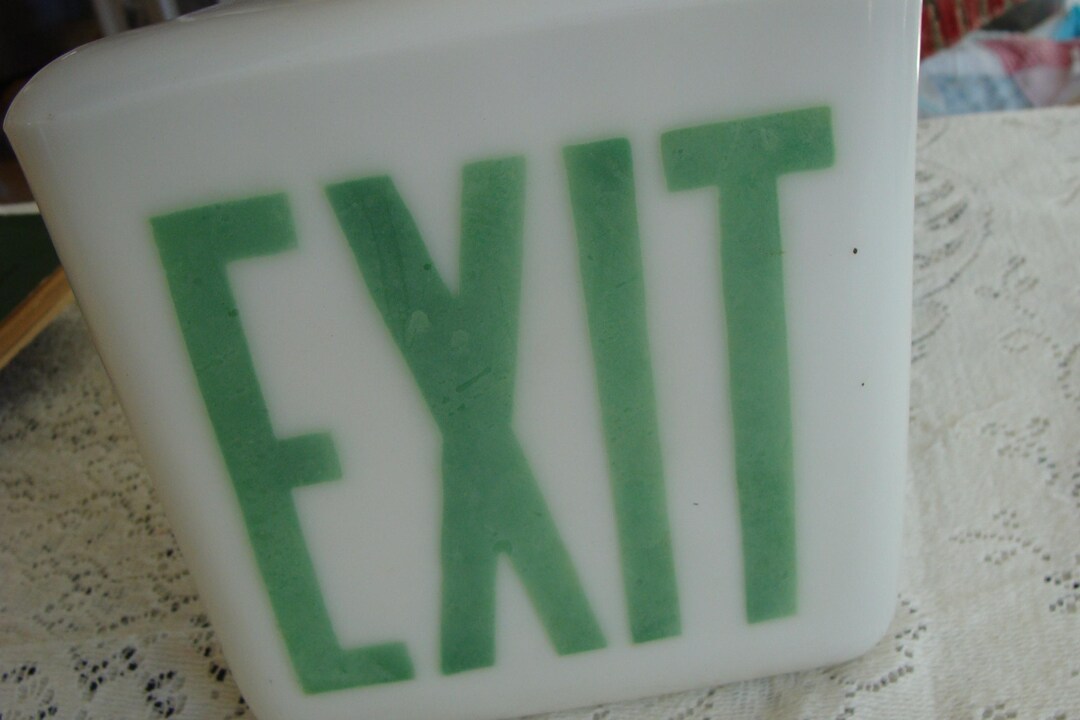 1960s Vintage Mid Century Industrial Exit Signage Light Fixture Globe ...