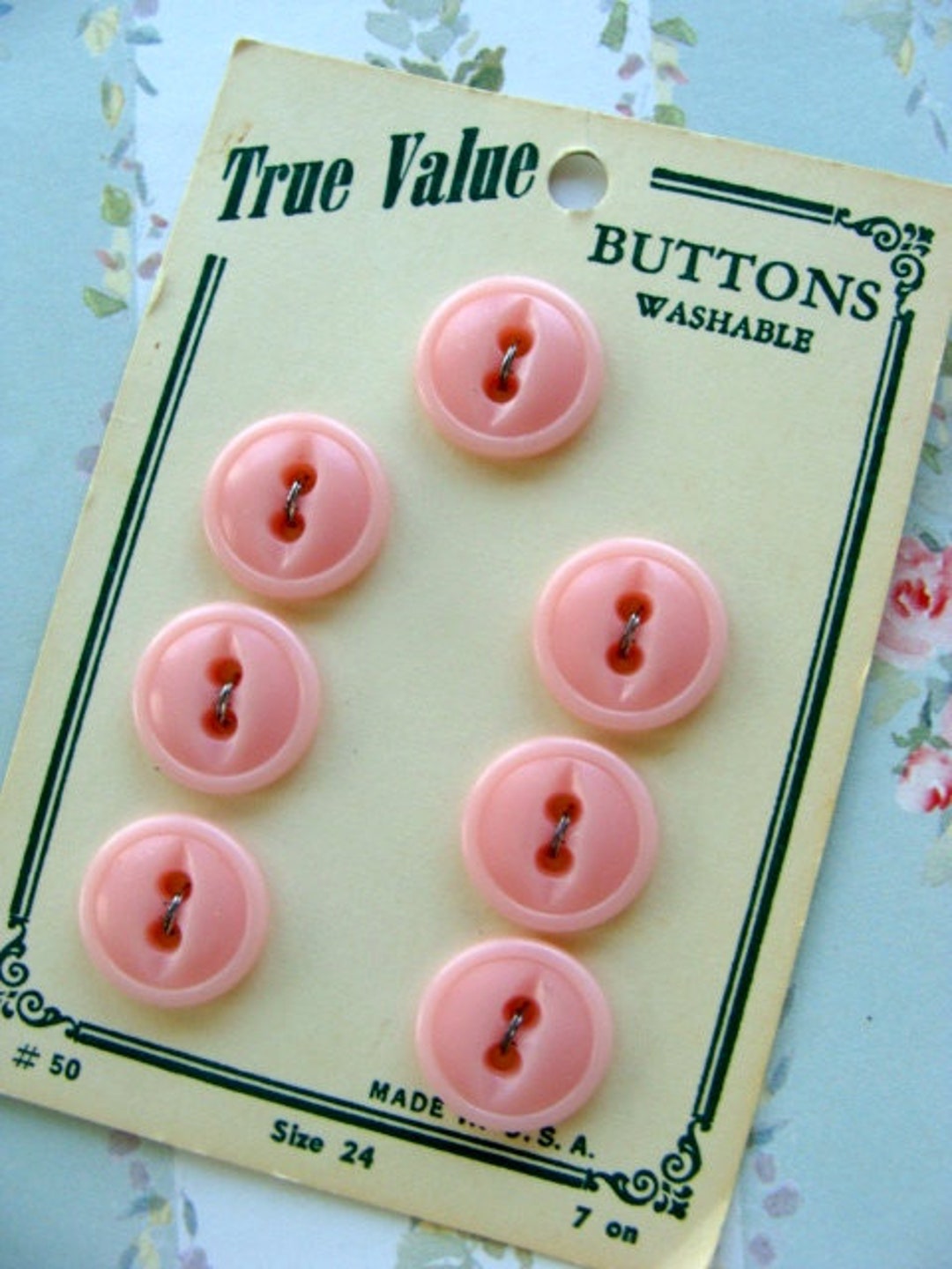 Very Vintage Pink Button Card - Etsy