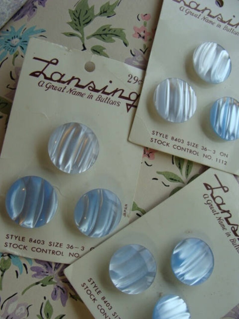 One Vintage Ice Blue Button Card Beautiful Fancy Buttons | Etsy