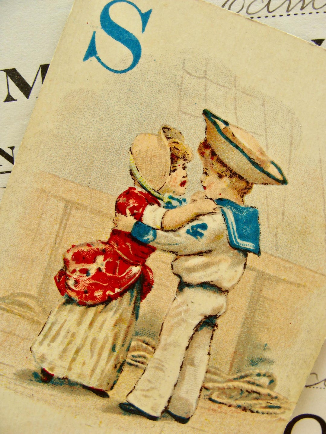 Initial S 1800s Antique Logomachy Alphabet Art Gorgeous Playing Card ...