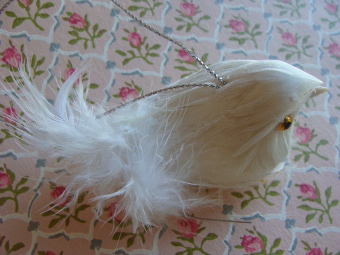 Vintage White Decor Beautiful Frilly White Feathered Bird for - Etsy
