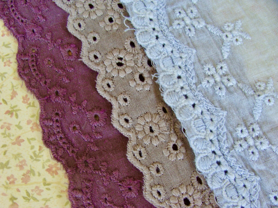 Stunning Vintage Soft Cotton Embroidered Lace 3 Colors Yardage - Etsy