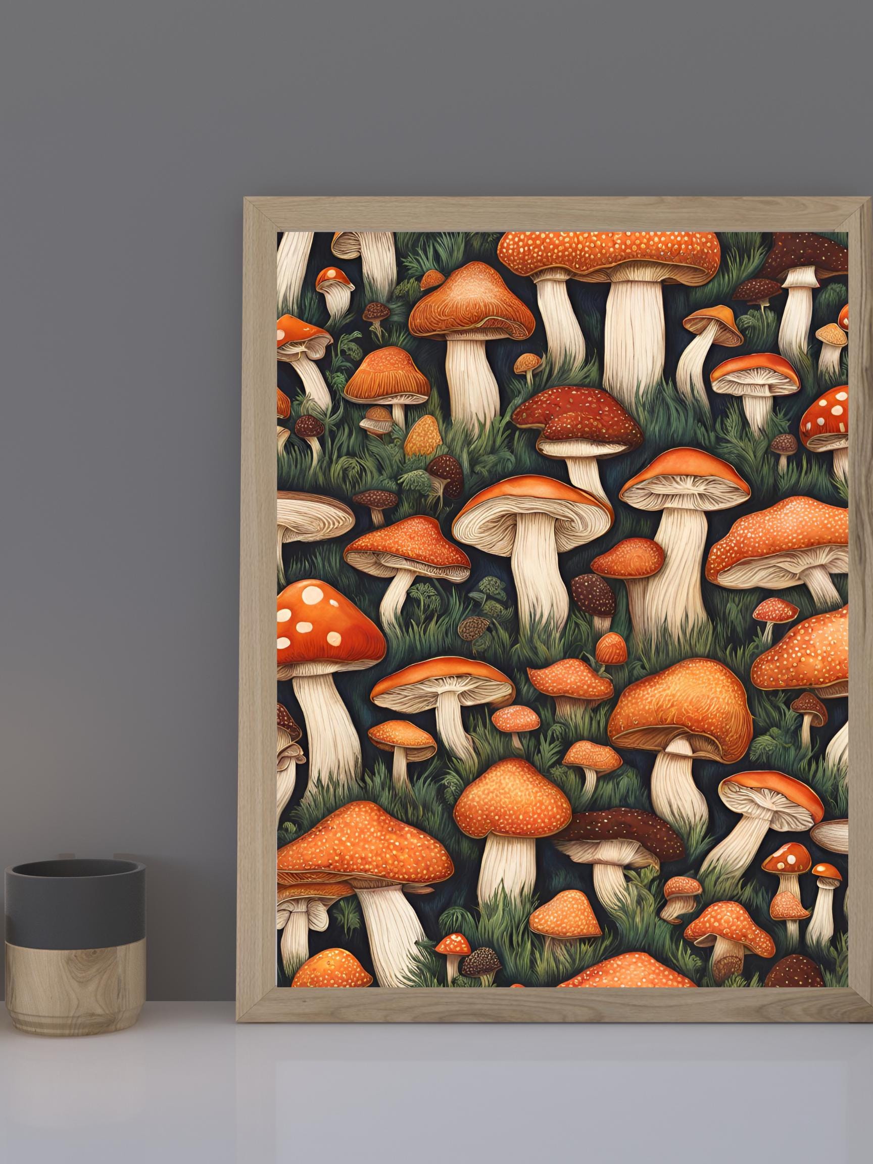 Mushroom Pattern Wall Art Mushroom Wall Pattern Art Print - Etsy