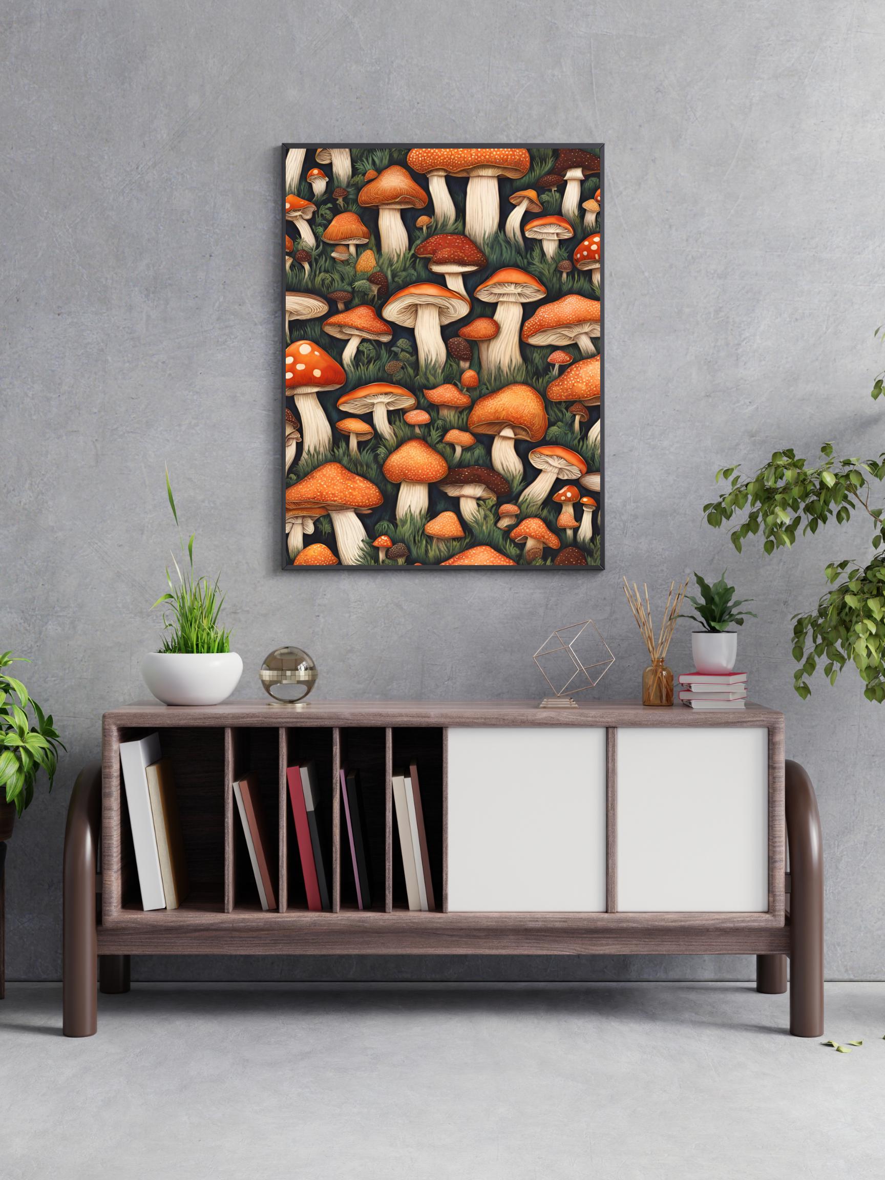 Mushroom Pattern Wall Art Mushroom Wall Pattern Art Print - Etsy