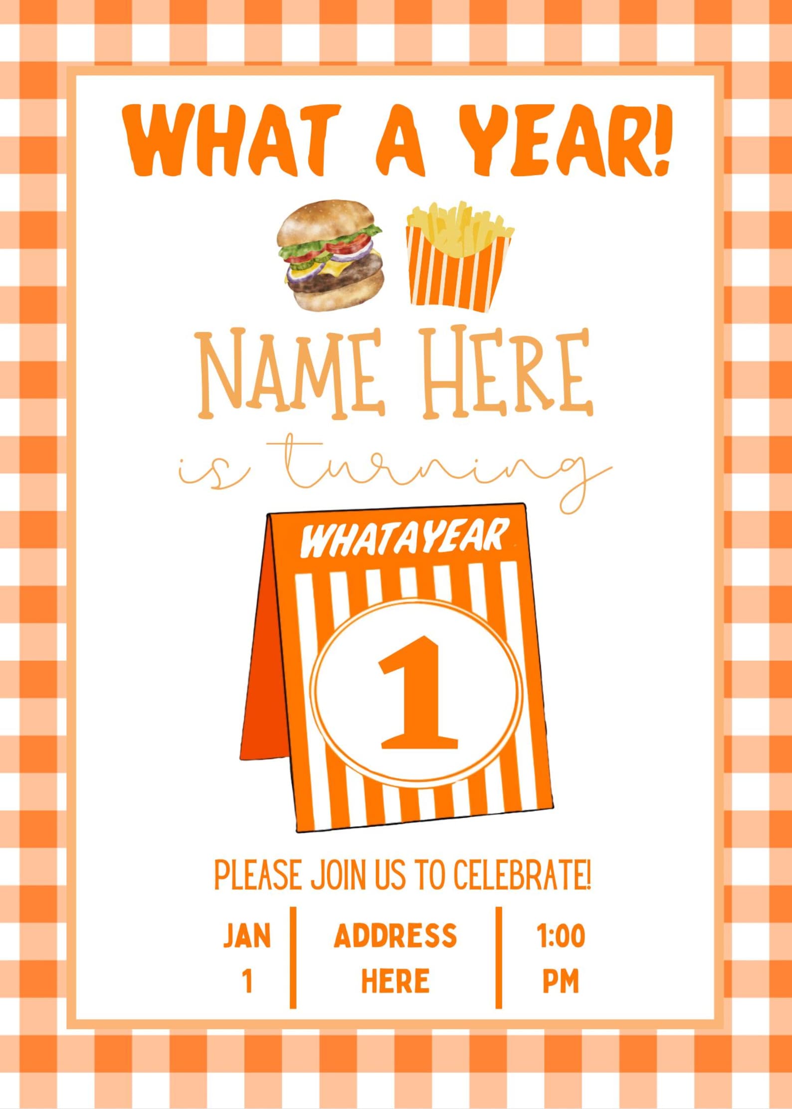 Whataburger-inspired First Birthday Invitation | Fast Food Theme ...
