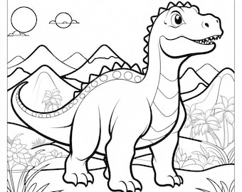 Cute Dinosaur Coloring Pages. Digital Download and Print. Dinosaur ...