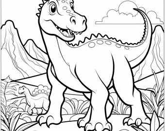 Cute Dinosaur Coloring Pages. Digital Download and Print. Dinosaur ...