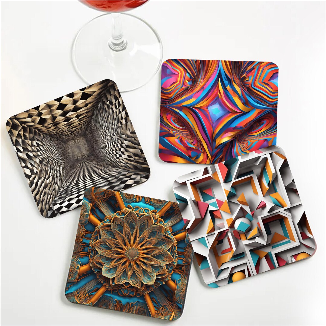 Funky 3D Optical Illusion Home Decor Coaster Set - Etsy