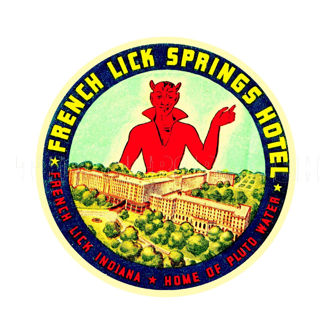 Sticker | 1950s IN State Red Devil 'home of Pluto Water' French Lick ...