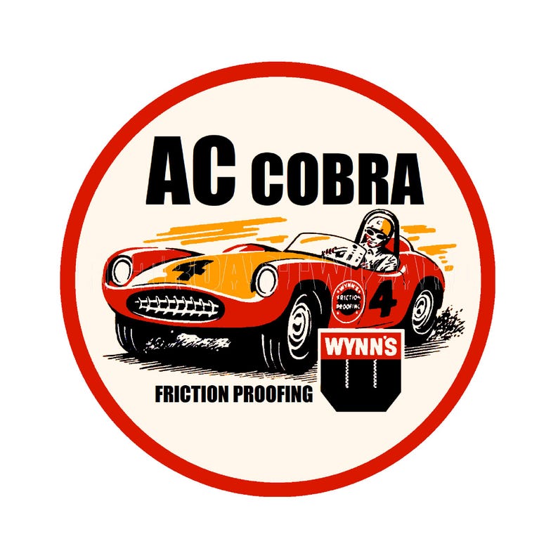 1960s Wynn's Friction Proofing Sports Car Racing AC Cobra Sticker Decal ...