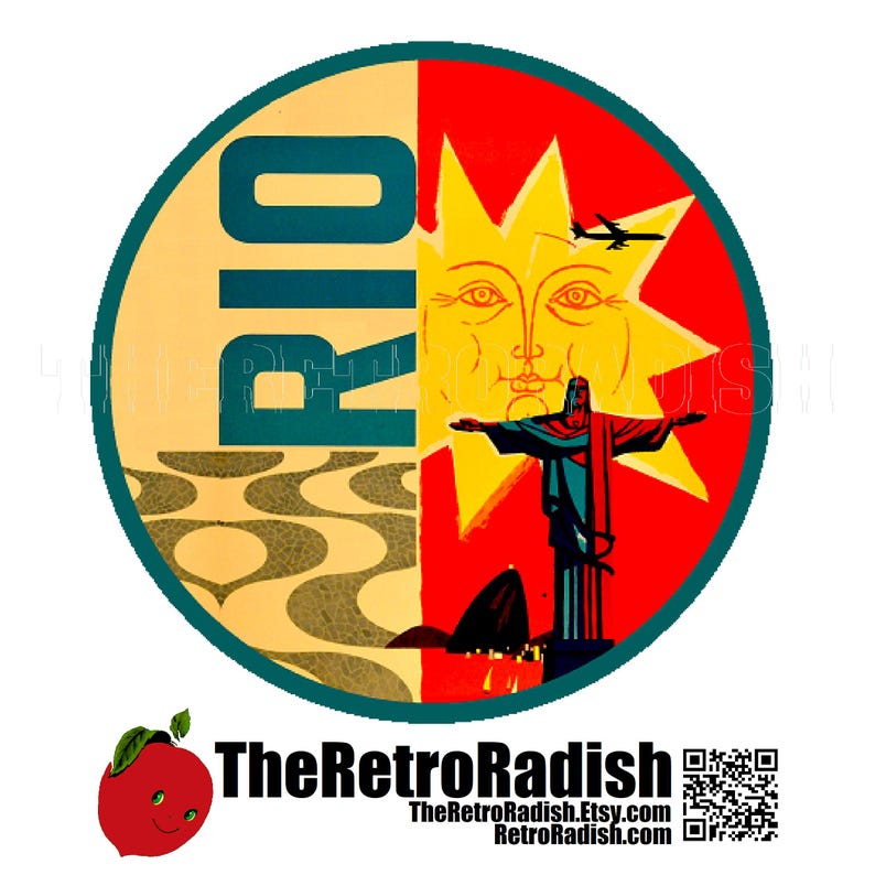 Indoor Sticker | 1970s Brazil Rio Jesus Statue and Sun Arty Rio De ...