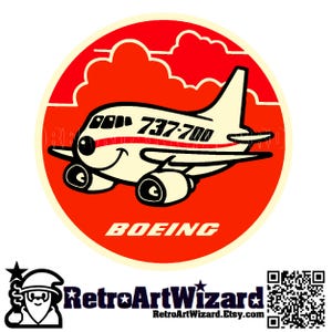 1980s Cartoon Smiling Jet Airplane Boeing 737 Sticker Decal Label - Etsy
