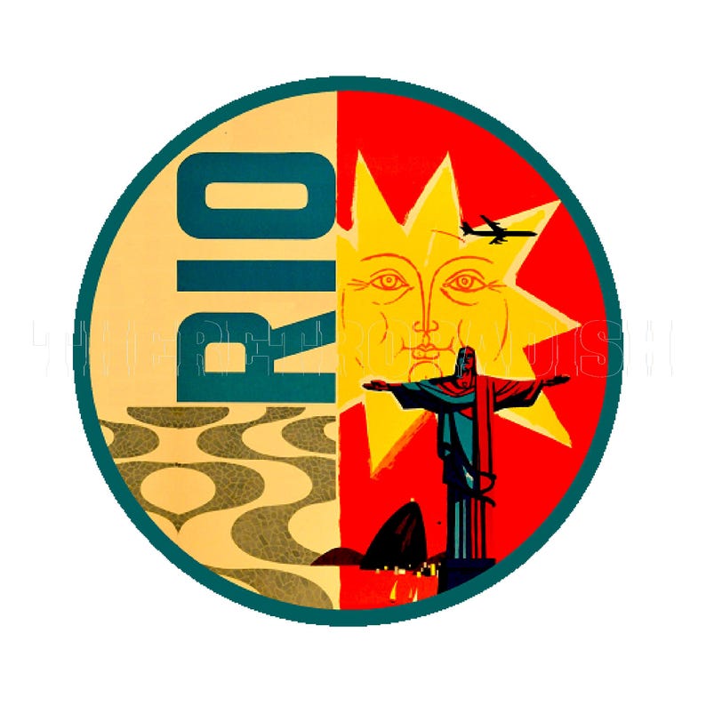 Indoor Sticker | 1970s Brazil Rio Jesus Statue and Sun Arty Rio De ...