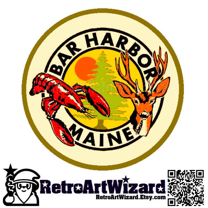 Sticker 1960s ME State Deer Trees and Lobster Bar Harbor Maine Sticker ...