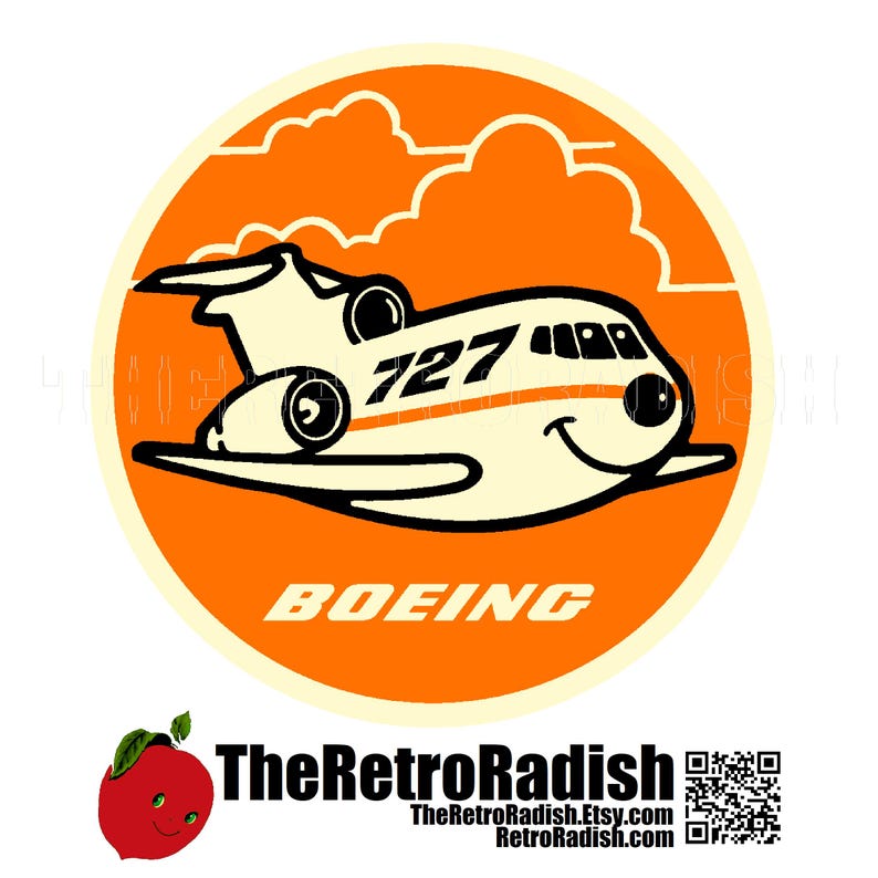 Sticker | 1980s Cartoon Smiling Jet Airplane Boeing 727 Sticker Decal ...
