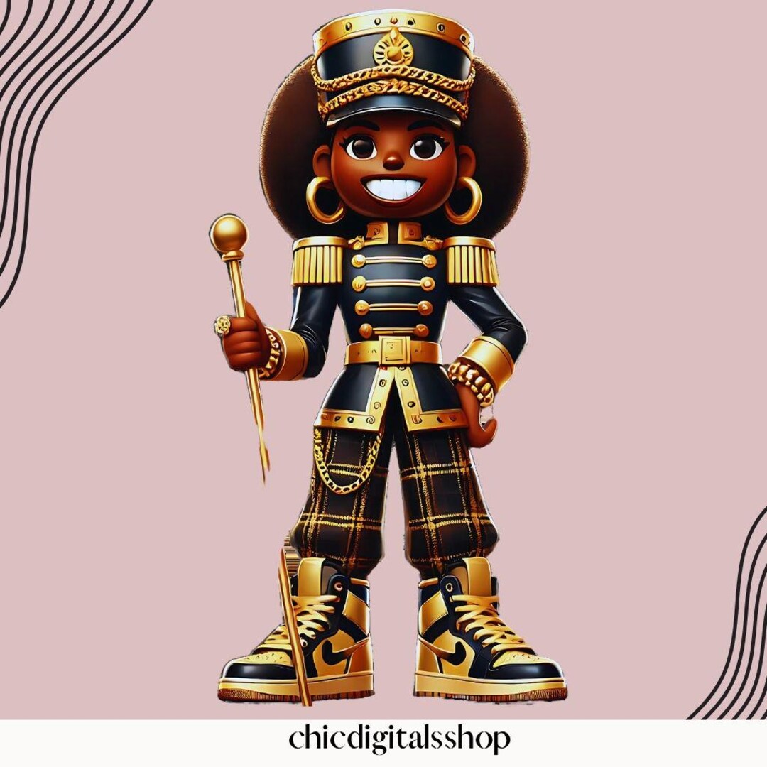 Female Black Nutcracker, Gold Hip Hop Nutcracker PNG | Afrocentric Cool ...