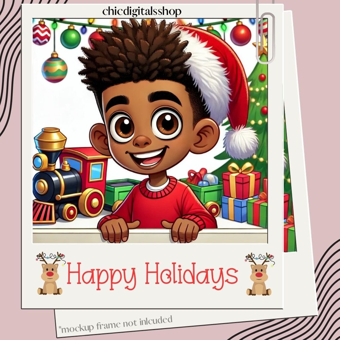 Christmas Boy Clipart: African American Santa Hat, Holiday Gifts ...
