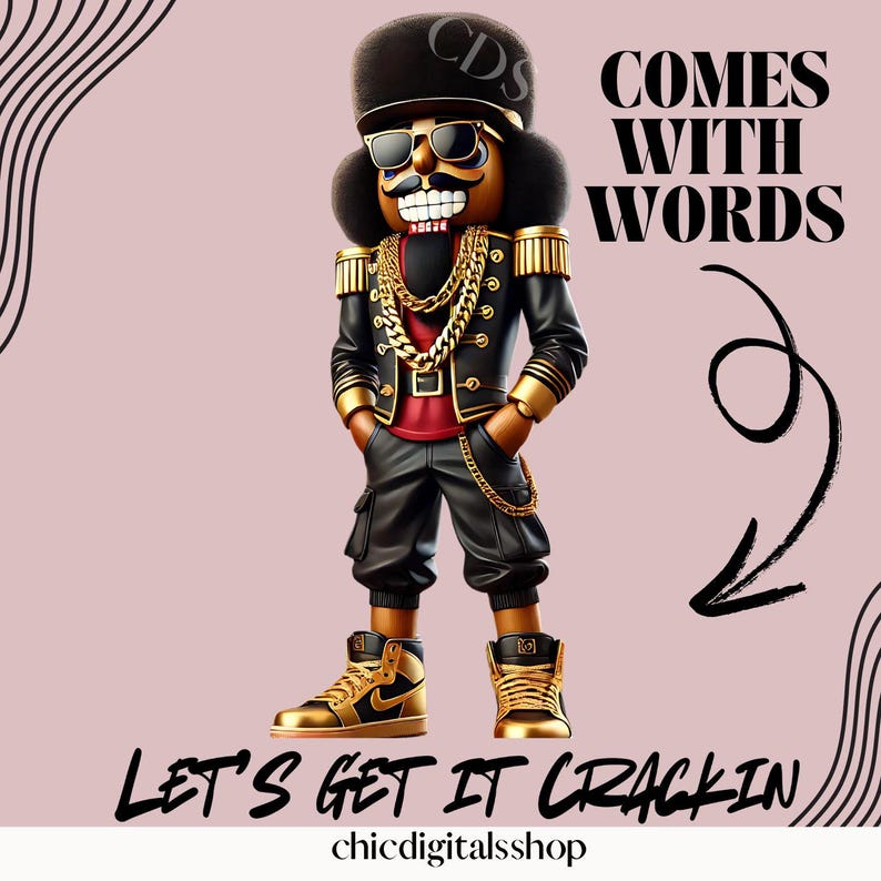 Gold Hip Hop Nutcracker PNG: Afrocentric Christmas Clipart (digital ...