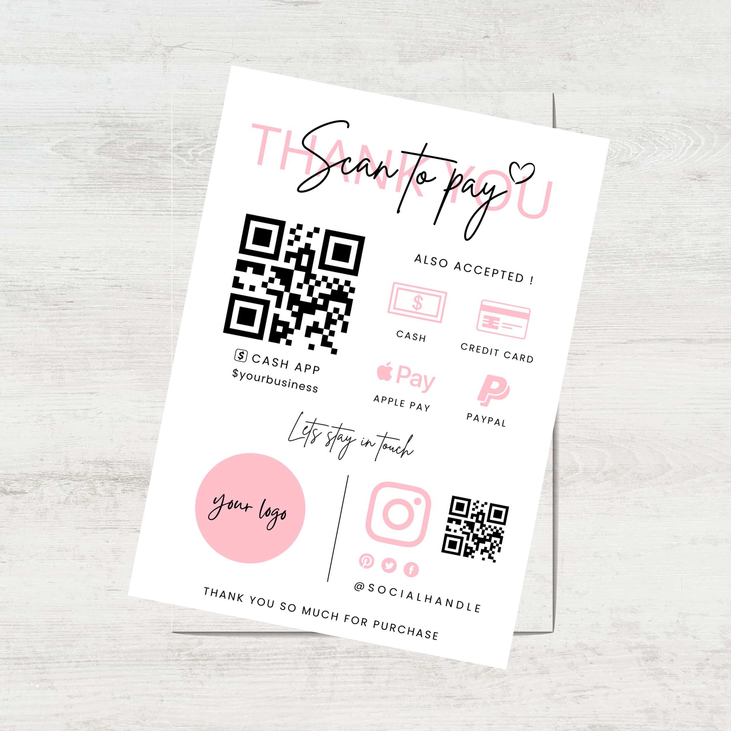 Editable scan to Pay Card Template Business Templates Pay Templates - Etsy