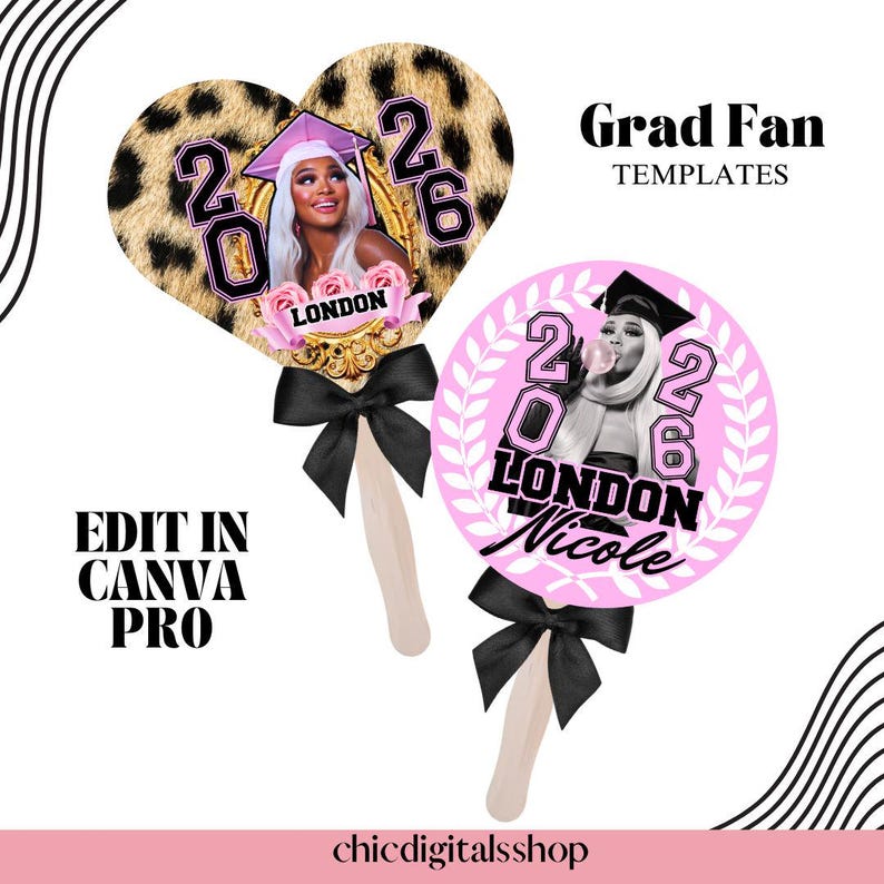 Glam Graduation Fan Template: Class of 2026, DIY Party Decor (digital ...