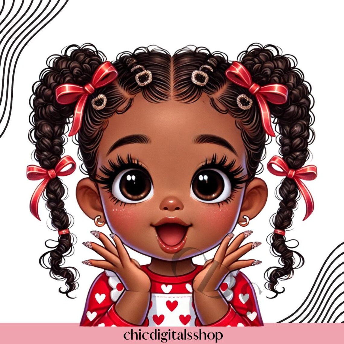 Valentine African American Girl Clipart, Joyful PNG (digital Download ...