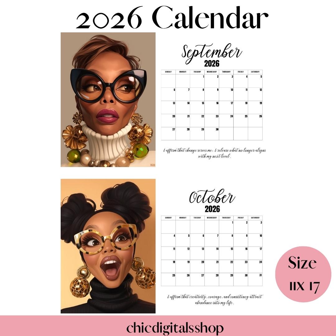 2026 Afro Glam Calendar | Black Women Art, Affirmations (digital ...