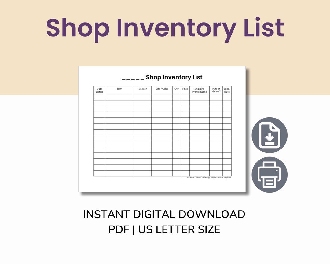 Shop Inventory List Printable, Pdf Printable, Business Planner, Pdf ...