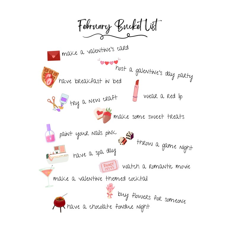 Printable February Bucket List | Fun Winter & Valentine’s Activities ...