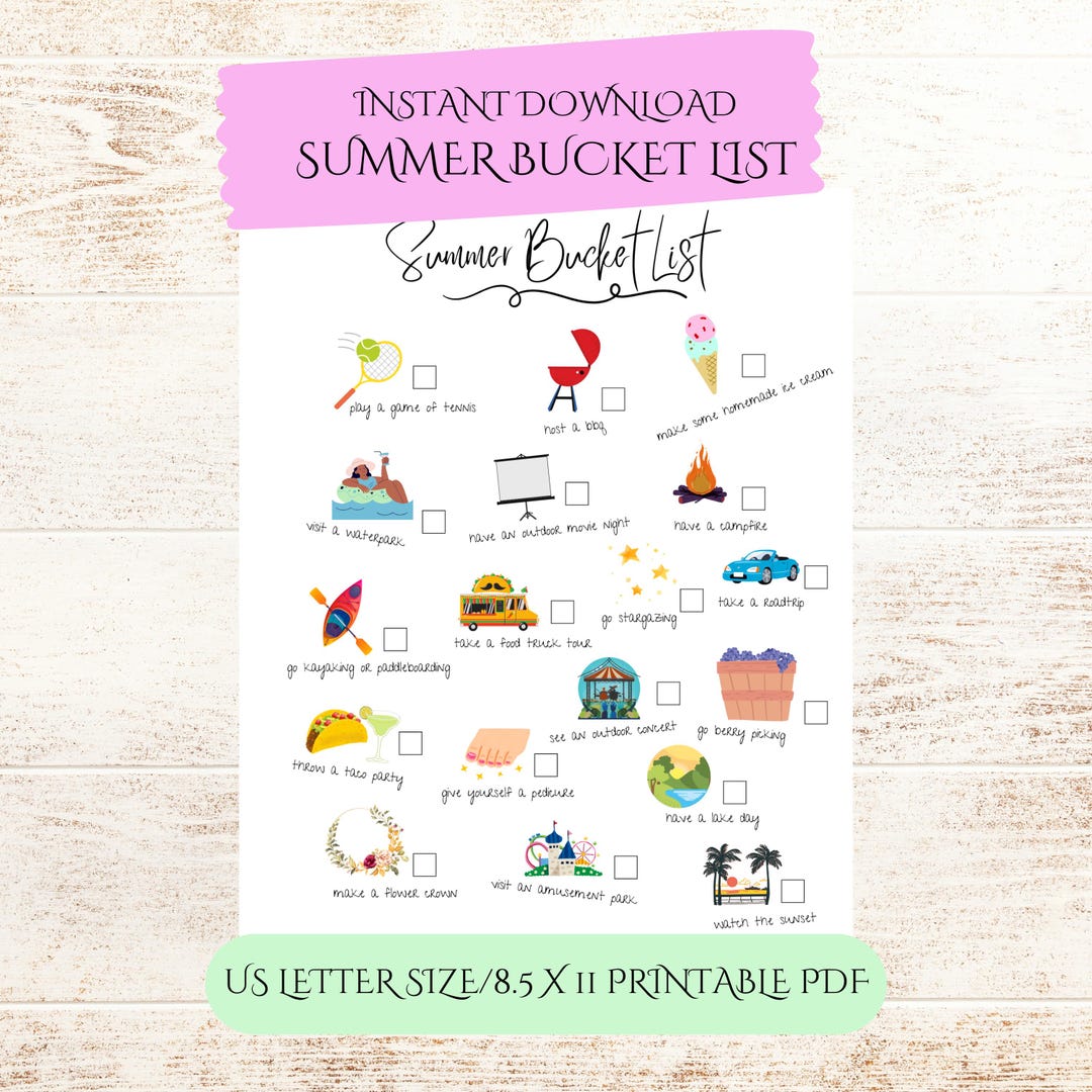 Printable Summer Bucket List | Fun Summer Activities PDF - Etsy