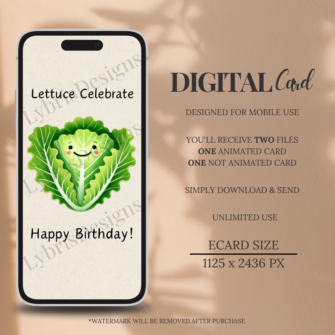 Lettuce Celebrate, Happy Birthday Ecard, Instant Download, Digital ...