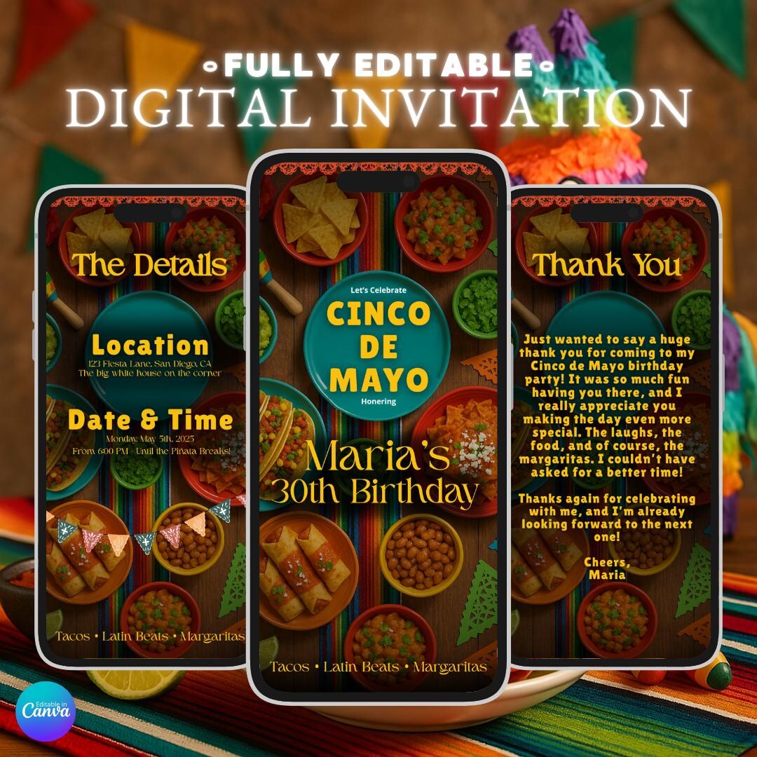 Cinco De Mayo Birthday Party Invitation, Editable Digital Invite ...