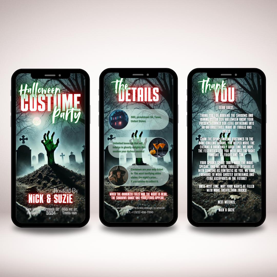Zombie Hand Graveyard Halloween Costume Party Invite, Editable ...