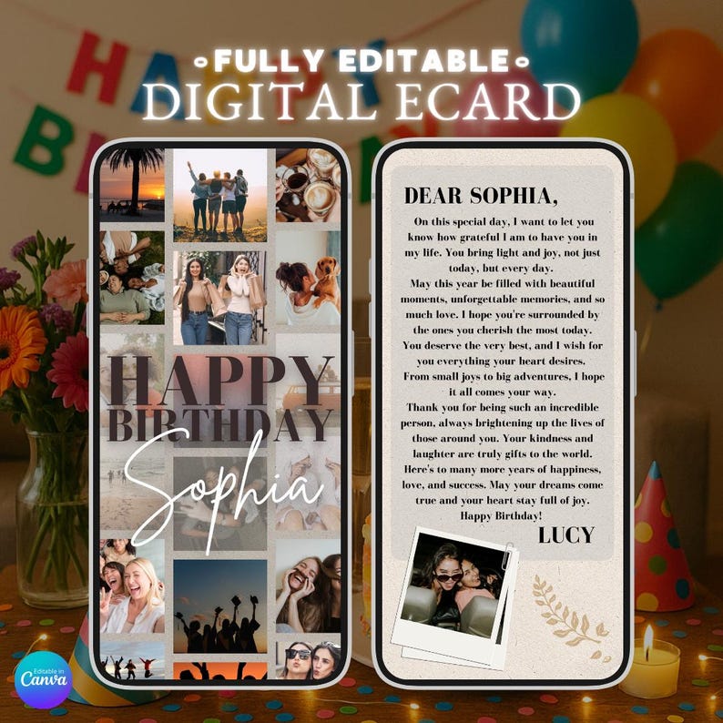Full Photo Birthday Ecard Friends | Editable Birthday Ecard | Instant ...