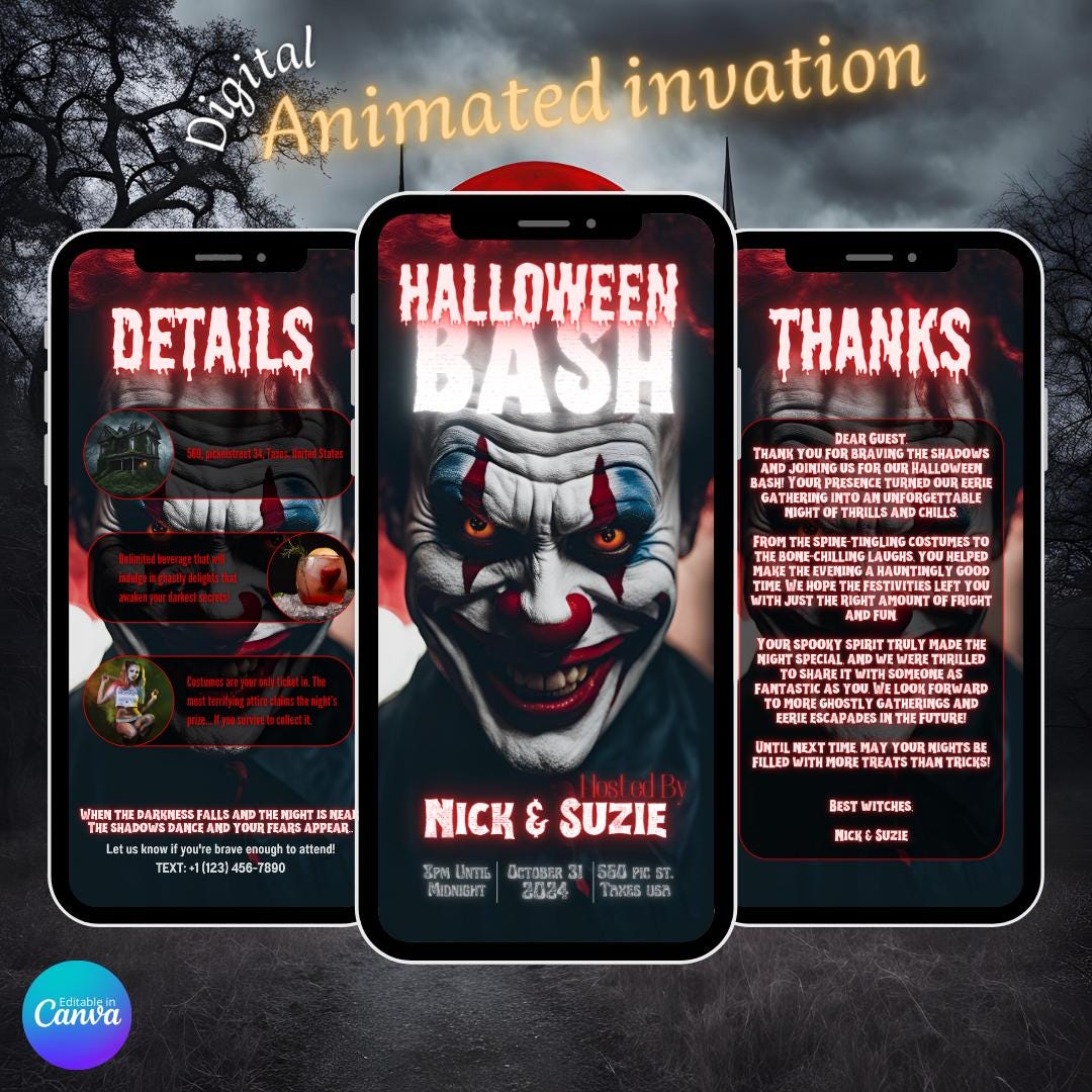 Creepy Clown Invite Halloween Bash, Editable and Instant Download ...