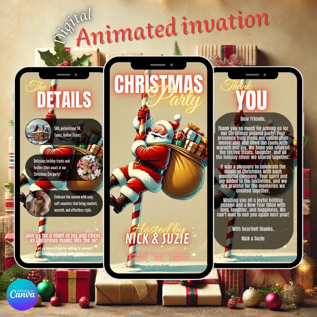 Santa Claus Christmas Party Invitation: Editable Holiday Invite ...