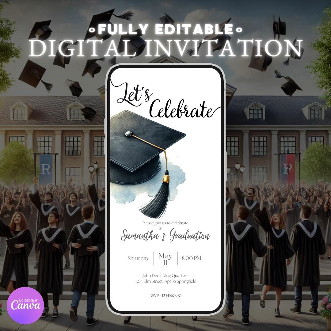Let's Celebrate Graduation Big Hat Design, Editable Instant Download ...