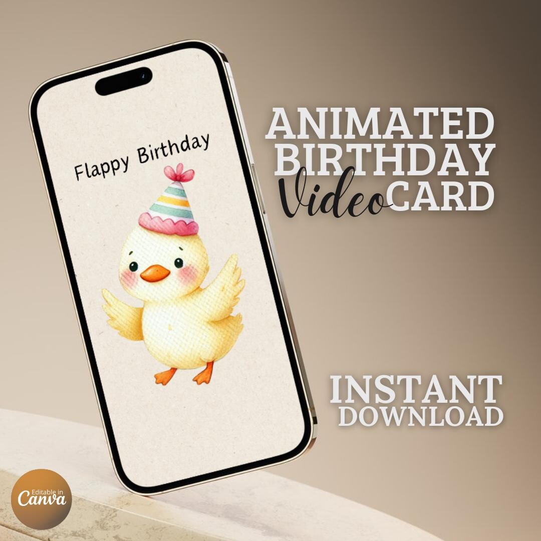 Flappy Birthday Duck Ecard, Instant Download, Animated Digital Birthday ...