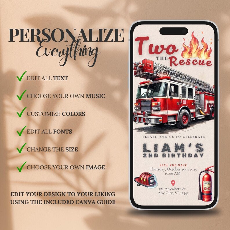 Two the Rescue Firefighter | Kids Second Birthday Party Invitation ...