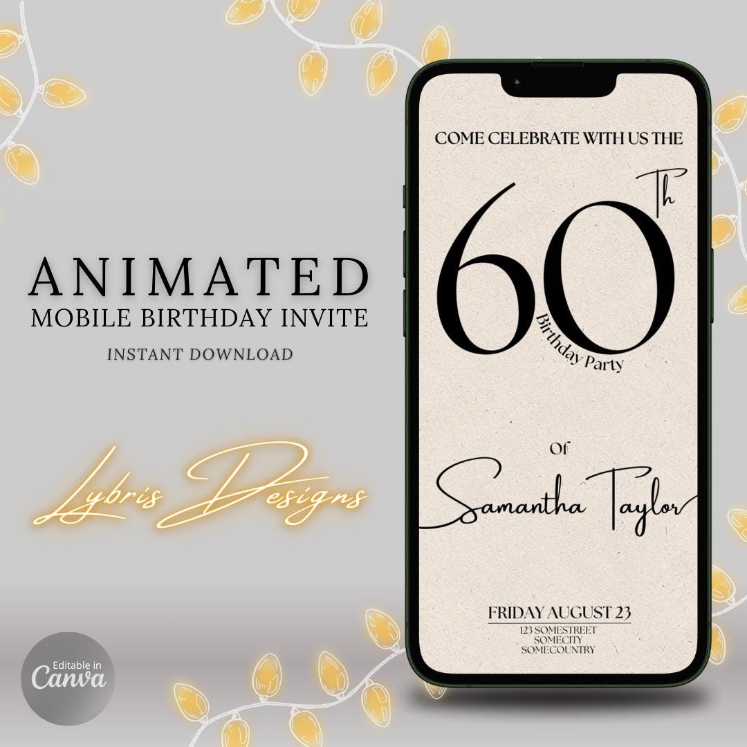 Minimalistic 60th Birthday Party Invitation Editable E-invite Instant ...