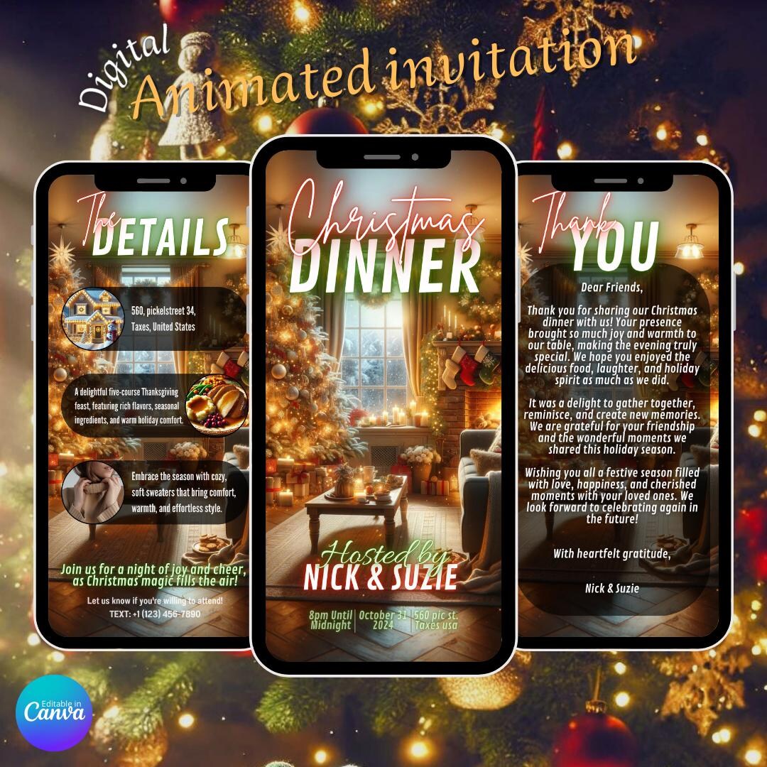 Christmas Dinner Party Invitations: Editable Digital Holiday Event ...