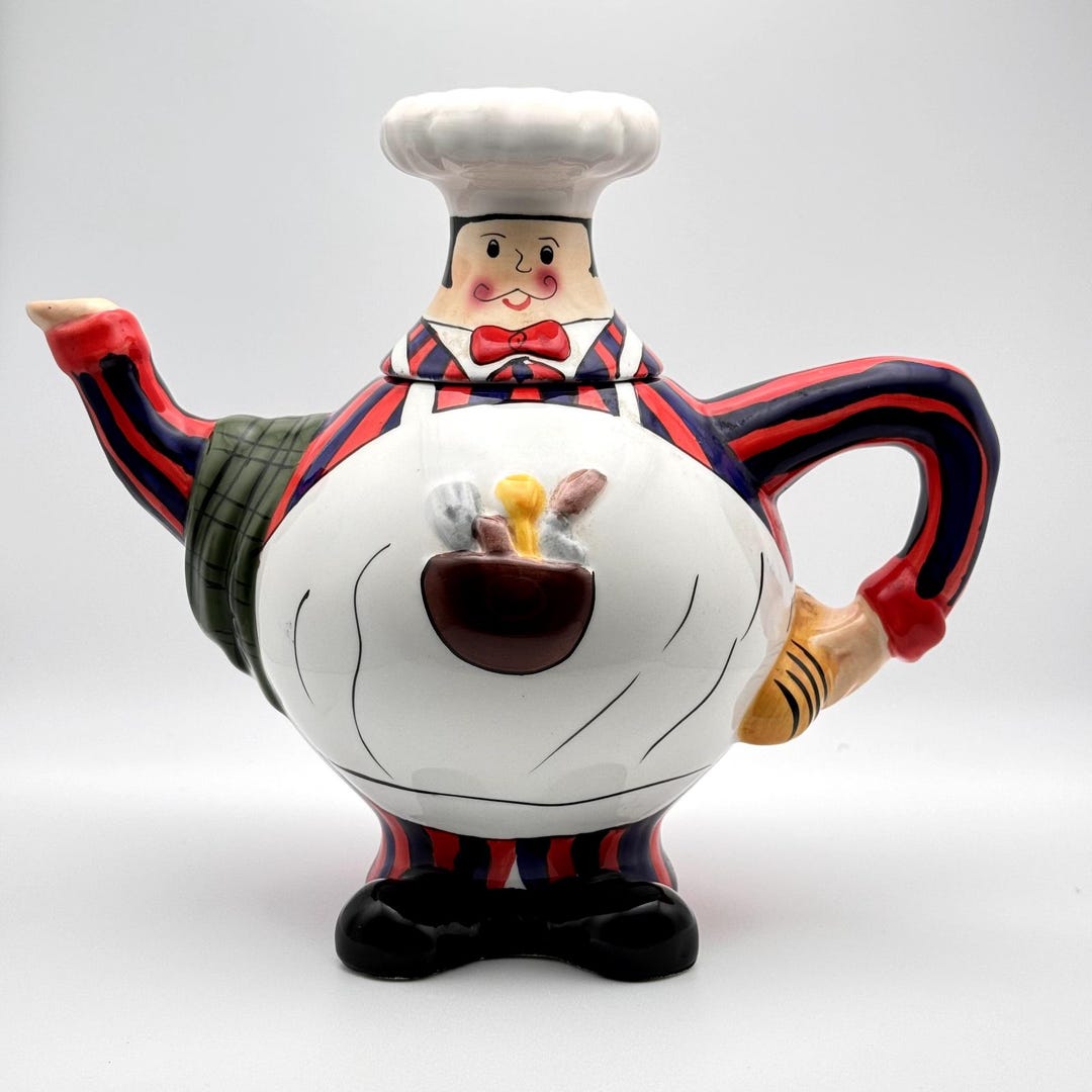Trisa Chef Hand Painted Ceramic Teapot Fat Chef Plump Aproned Vintage ...