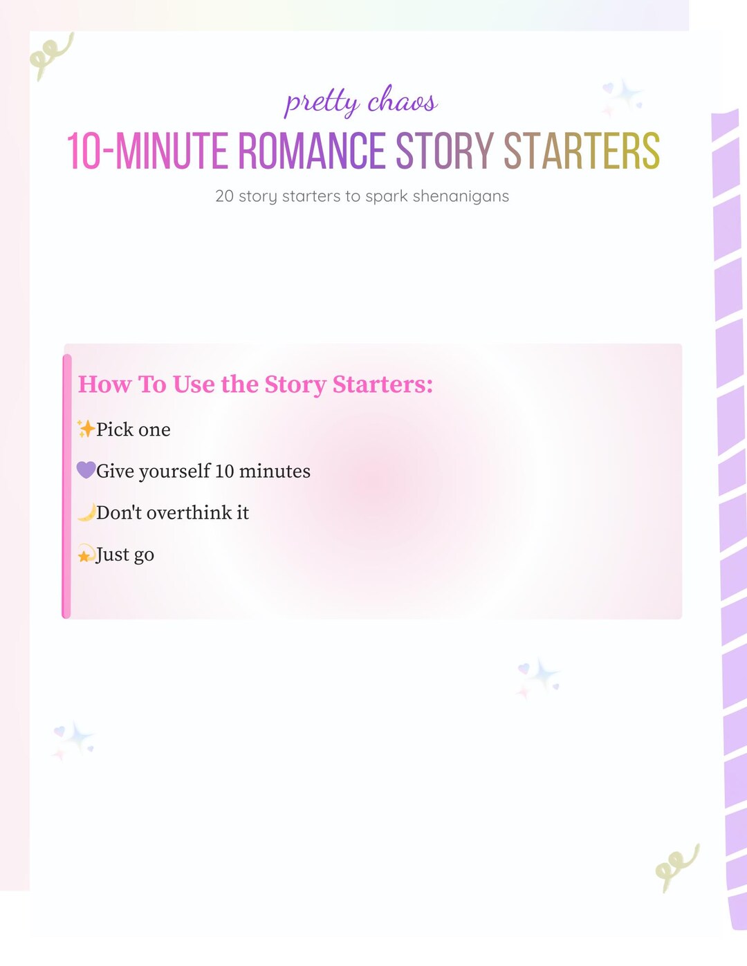 20 Story Starters Printable | Romance Writing Prompts | First Line ...