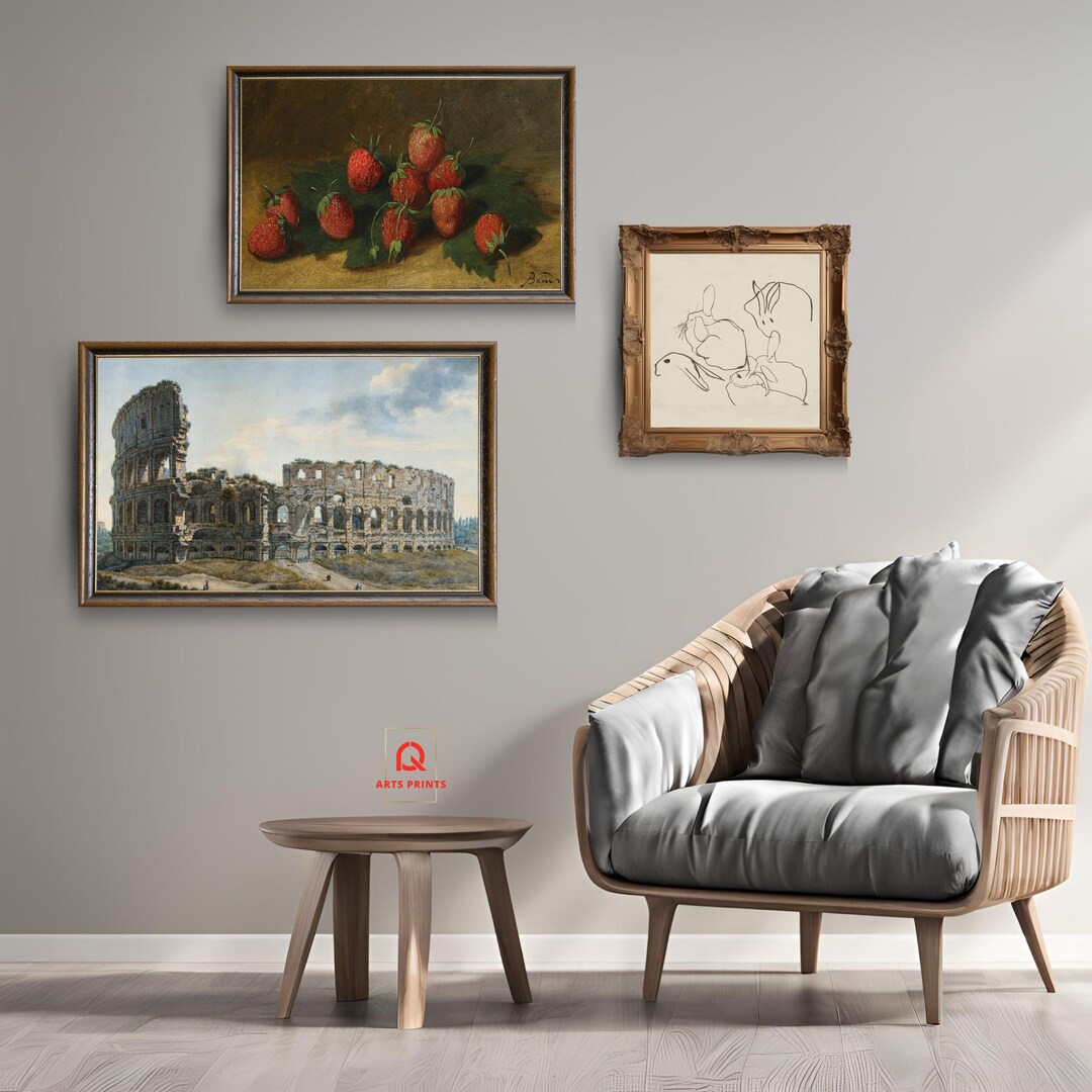 Roman Colosseum, Strawberry Still Life and Abstract Drawing, Digital ...