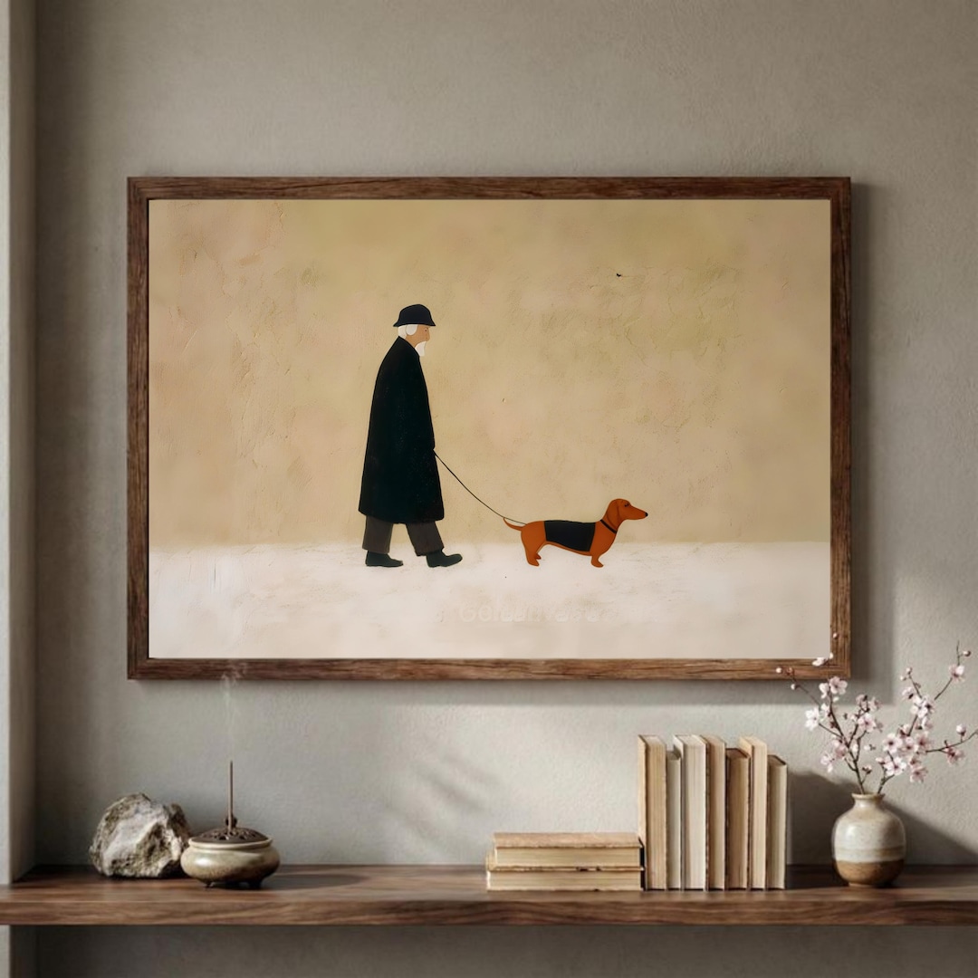 Old Man Print, Vintage Art, Dachshund Minimalist Art, Brown Neutral ...