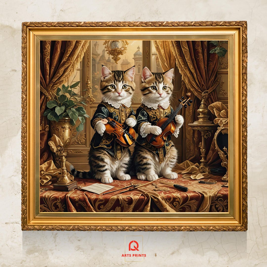 Baroque Style Classical Musician Cats Painting, Antique Decorated ...